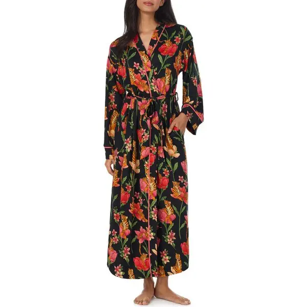 ROOM SERVICE Print Long Robe - Blkgrd Flr