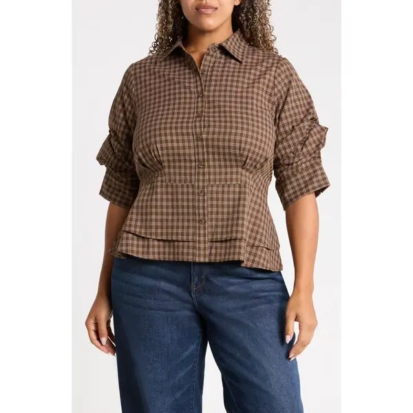 Wit & Wisdom Plaid Double Peplum Shirt