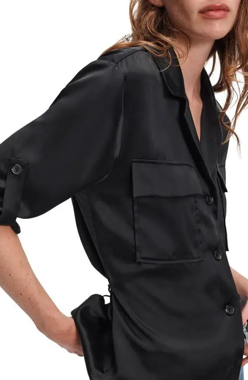 Rag & Bone Sonny Silk Shirt With Drawstring Waist - Black