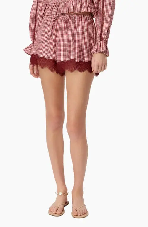 Cami Nyc Cassandra Mid Rise Gingham Shorts With Lace Trim
