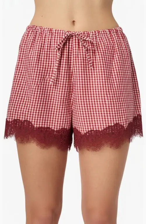 Cami Nyc Cassandra Mid Rise Gingham Shorts With Lace Trim