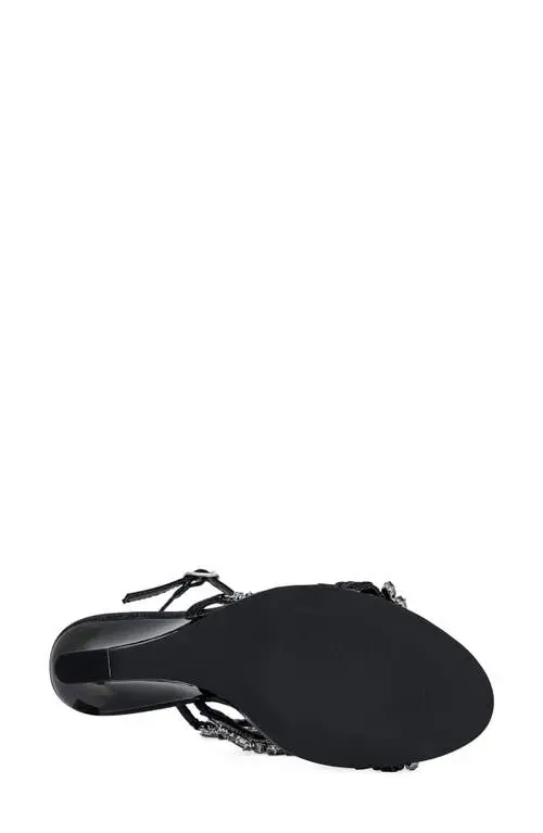 AZALEA WANG Porceline Wedge Sandal With Floral Rhinestone Embellishments - Black