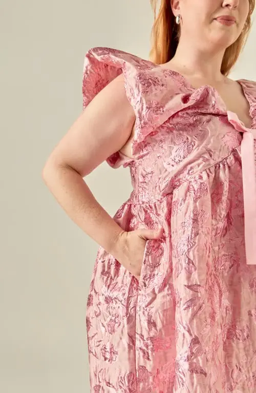 Endless Rose Floral Jacquard Babydoll Minidress