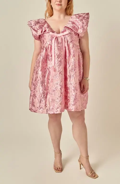 Endless Rose Floral Jacquard Babydoll Minidress