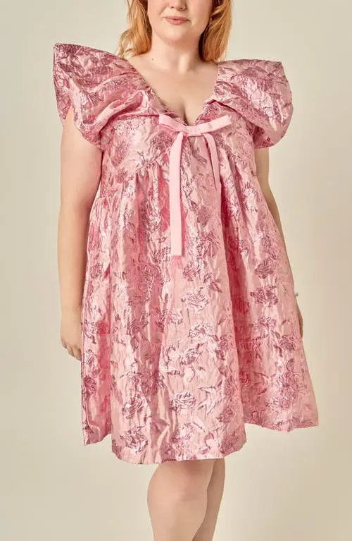 Endless Rose Floral Jacquard Babydoll Mini Dress