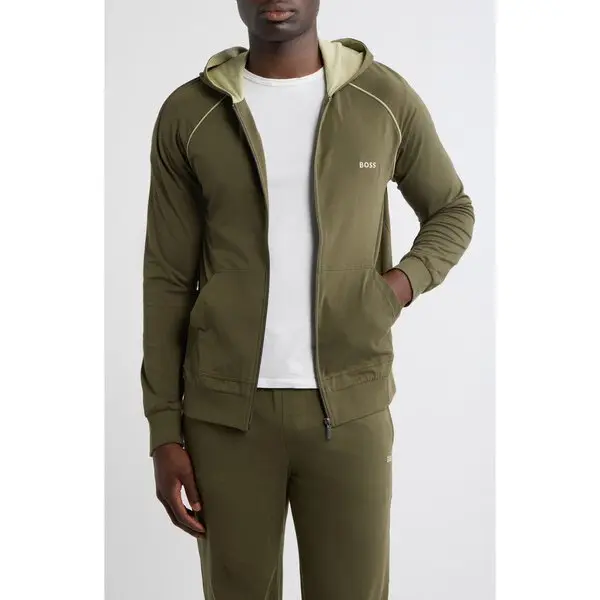 BOSS Mix & Match Hooded Zip Jacket - Open Green