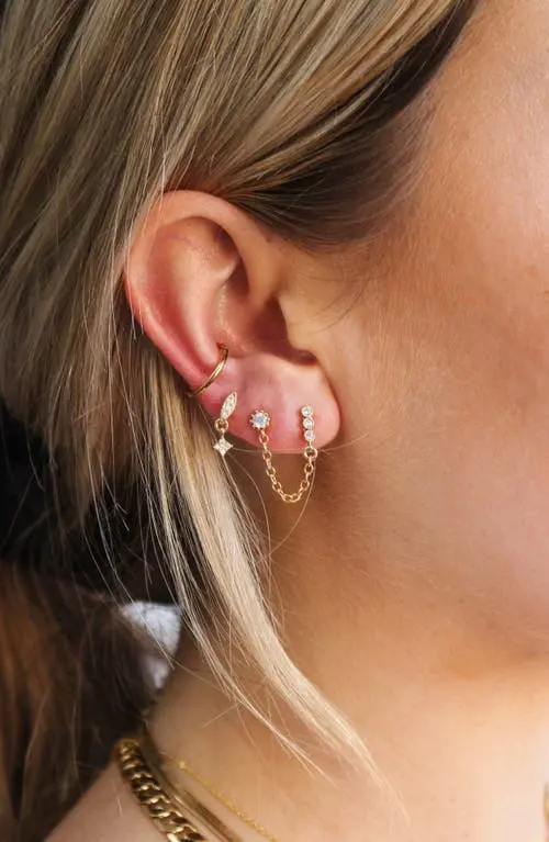 SET & STONES Maven Double Stud Chain Earrings With Cubic Zirconia