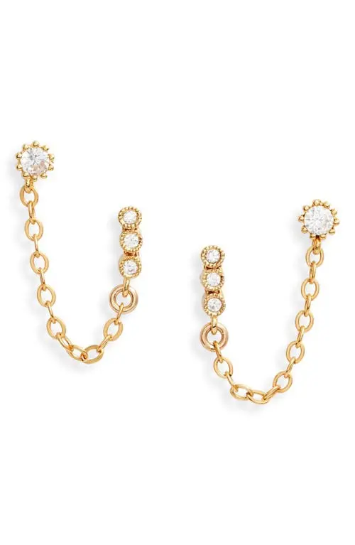 SET & STONES Maven Double Stud Chain Earrings With Cubic Zirconia - Gold