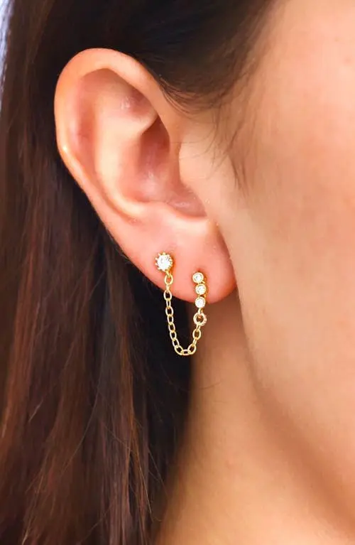 SET & STONES Maven Double Stud Chain Earrings With Cubic Zirconia