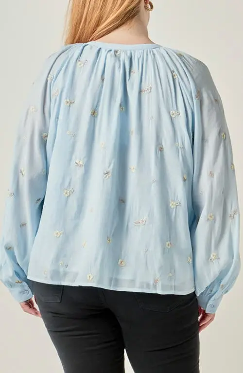 English Factory Embroidered Bishop Sleeve Blouse - Powder Blue