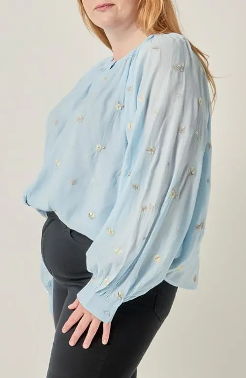 English Factory Embroidered Bishop Sleeve Blouse - Powder Blue