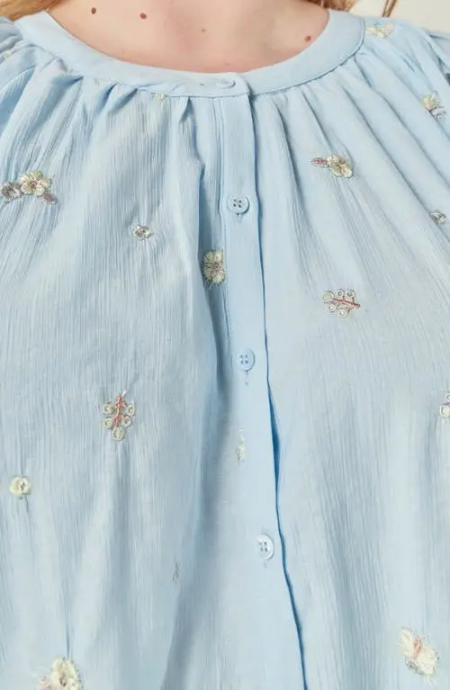 English Factory Embroidered Bishop Sleeve Blouse - Powder Blue