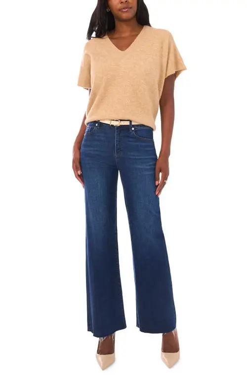 Vince Camuto V-neck Short Sleeve Boxy Sweater - Latte Heather