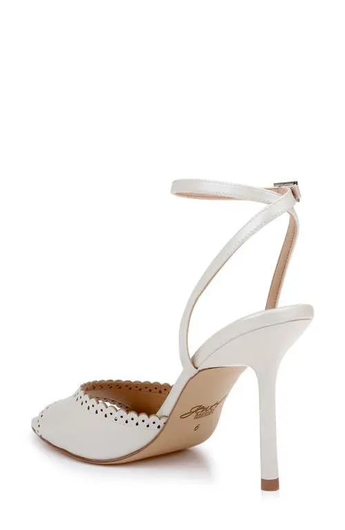 Badgley Mischka Bradee Faux Leather Stiletto Sandals With Scalloped Trim - Ivory