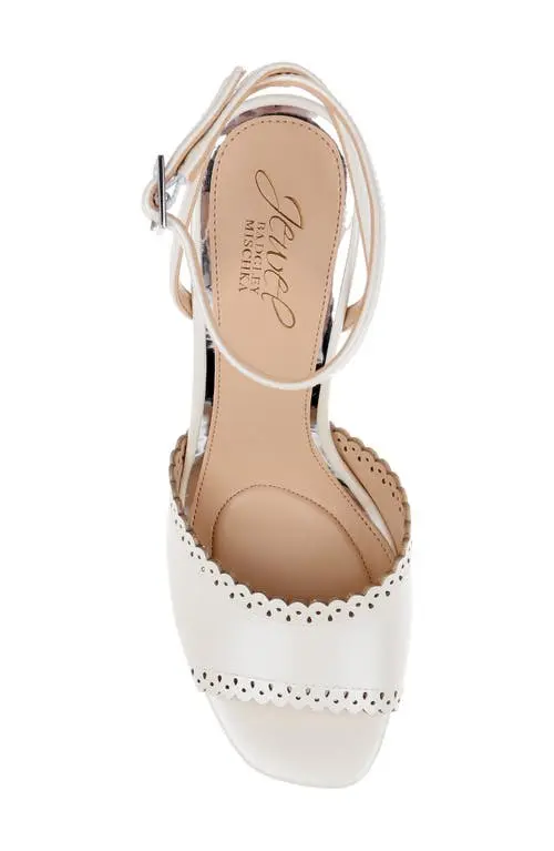 Badgley Mischka Bradee Faux Leather Stiletto Sandals With Scalloped Trim - Ivory