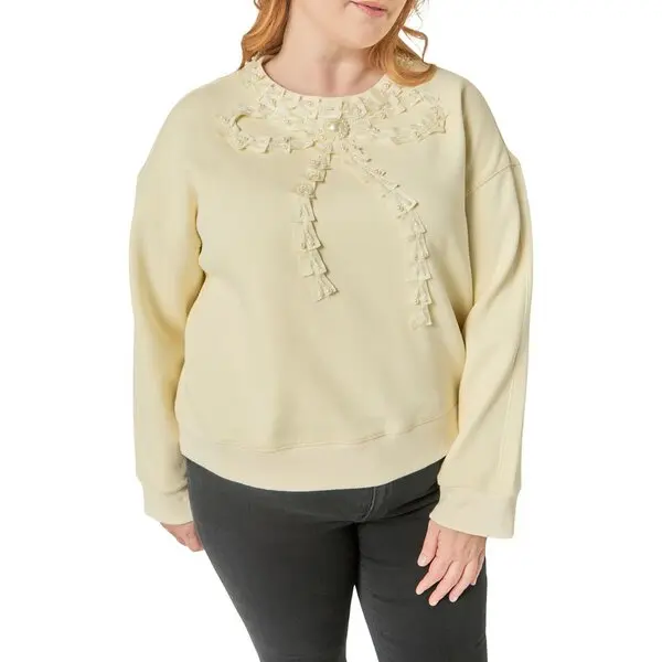 English Factory Beaded Ribbon Trim Sweatshirt