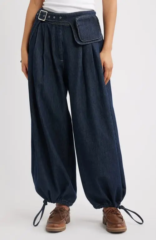 DAMSON MADDER Pleated High Waist Wide Leg Jeans - Indigo