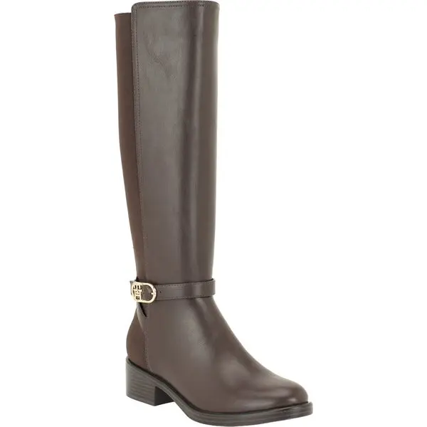Tommy Hilfiger Illuna Knee High Boot With Monogram Buckle - Dark Brown