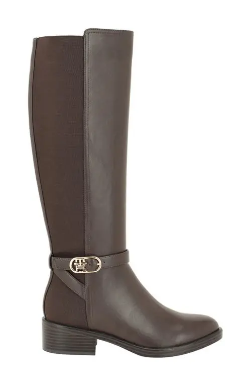 Tommy Hilfiger Illuna Knee High Boot With Monogram Buckle - Dark Brown