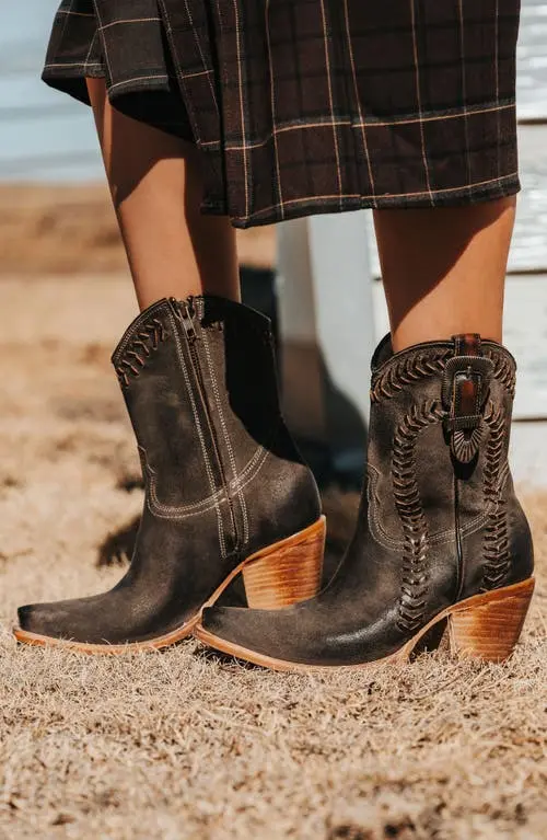 FREEBIRD Freya Leather Western Bootie - Grey Suede