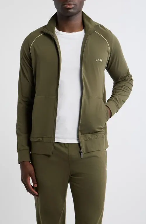 BOSS Full Zip Hoodie With Stand Collar And Raglan Sleeves