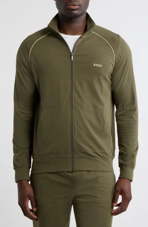 BOSS Full Zip Hoodie With Stand Collar And Raglan Sleeves