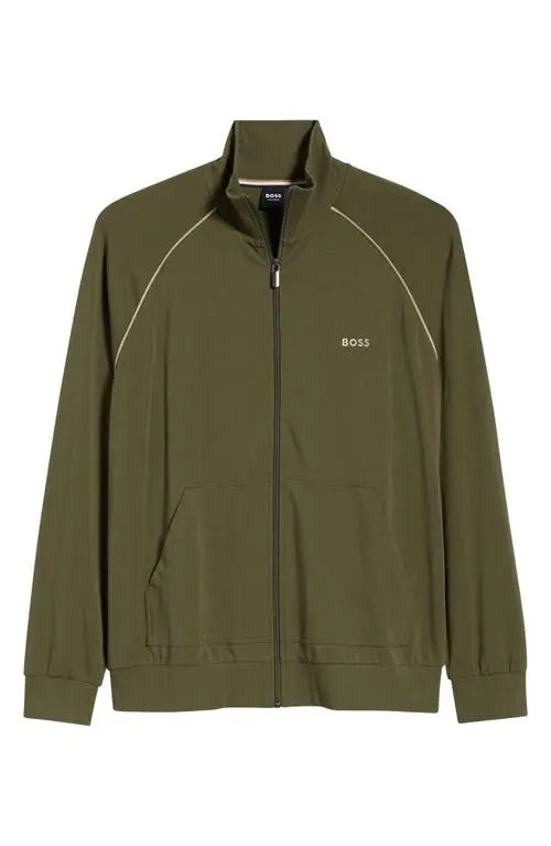 BOSS Full Zip Hoodie With Stand Collar And Raglan Sleeves