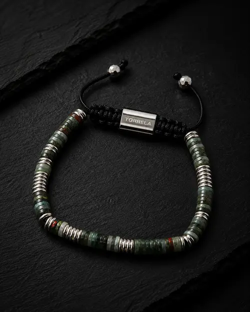 TORRELA Adjustable Stone Bead Bracelet With Stainless Steel Accents