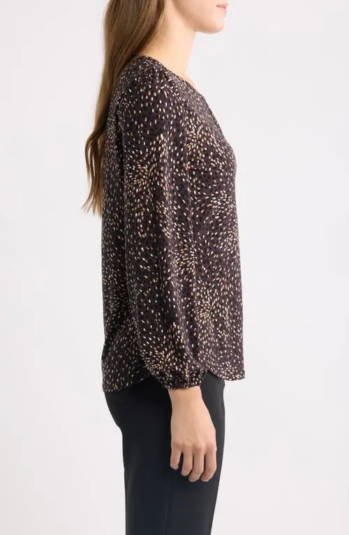 Anne Klein Dot Print Keyhole Long Sleeve Top