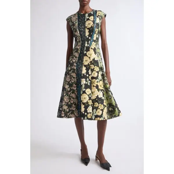 JASON WU Mixed Floral Jacquard Dress - Black/yellow Multi