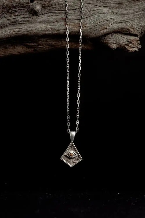 TORRELA Sterling Silver Evil Eye Pendant Necklace With Tiger Eye Accent