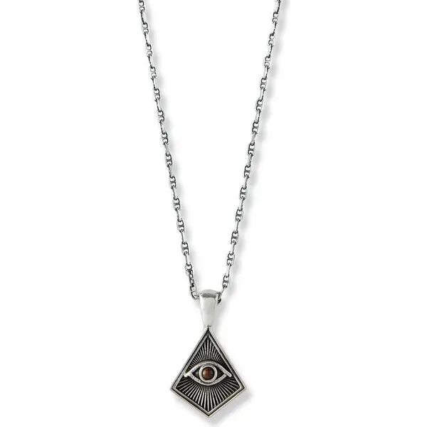 TORRELA Sterling Silver Evil Eye Pendant Necklace With Tiger Eye Accent - Brown Tiger Eye