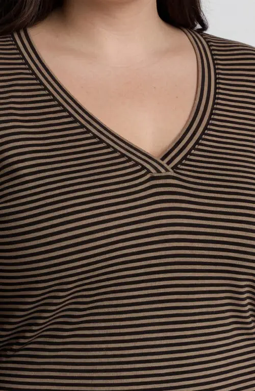 LIVERPOOL Striped V-neck Top With Adjustable Cuffs