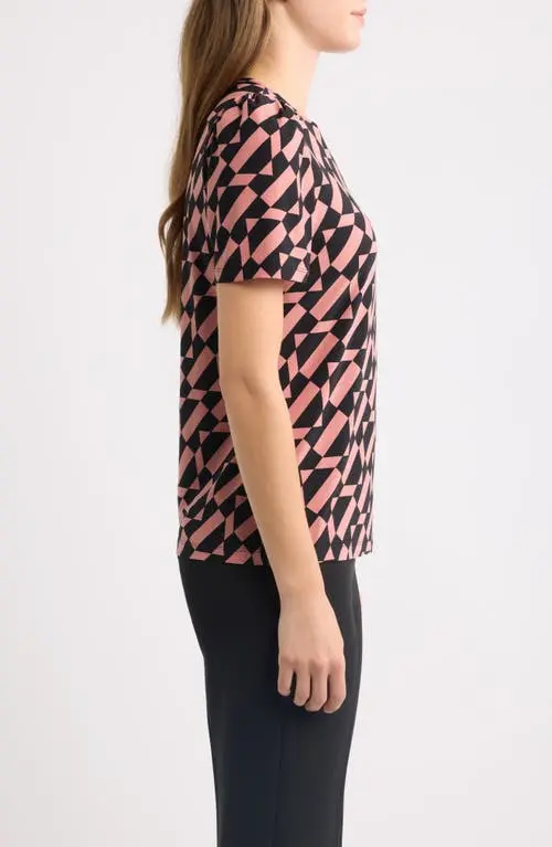 Anne Klein Geometric Print Puff Sleeve Crewneck Top
