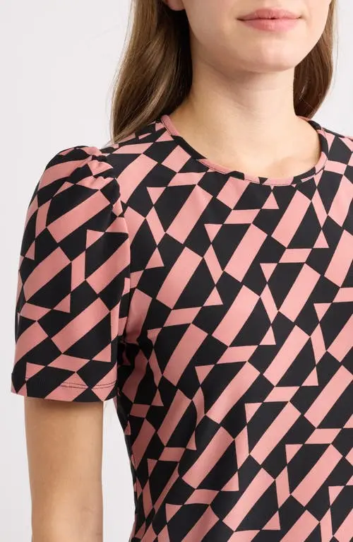 Anne Klein Geometric Print Puff Sleeve Crewneck Top