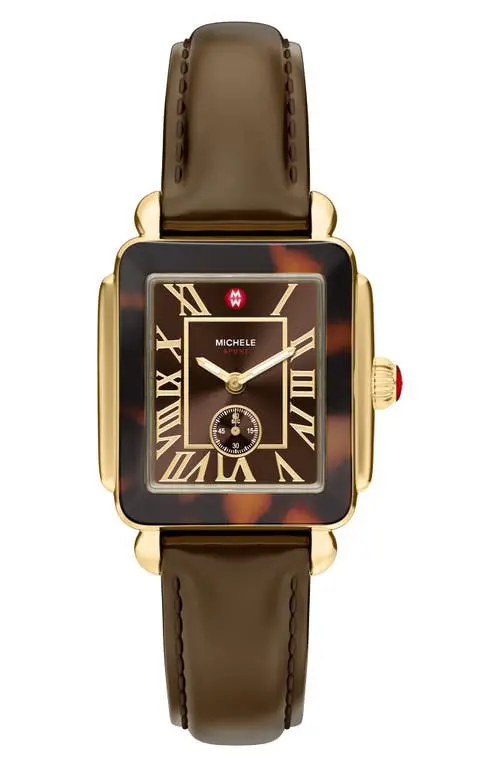 Michele Deco Sport Mid Leather Strap Watch