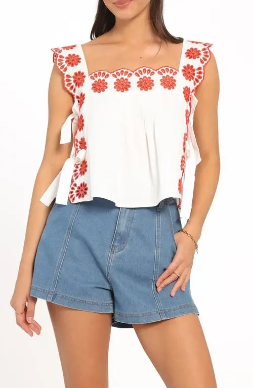 PETAL & PUP Embroidered Cotton Tie Top - Red