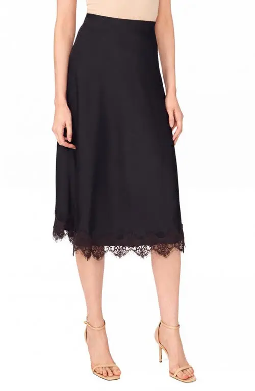 CECE DUPRAZ Lace Trim Satin Midi Skirt - Rich Black
