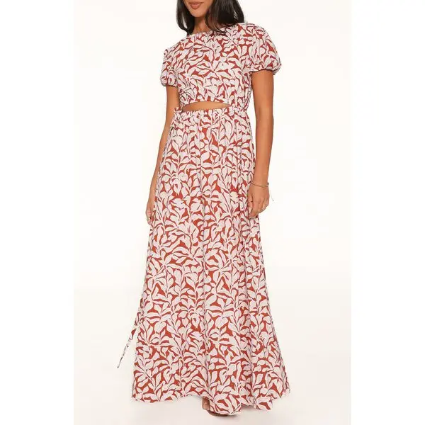 PETAL & PUP Toria Floral Cutout Cotton Maxi Dress - Red Floral