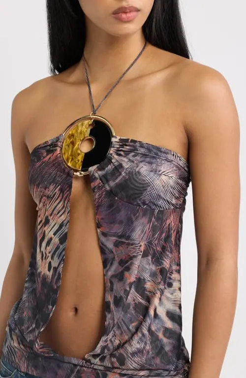 JADED LONDON Plunge Cutout Halter Top With Ring Detail
