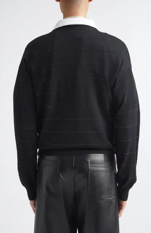 Eleventy Metallic Stripe Wool V-neck Sweater