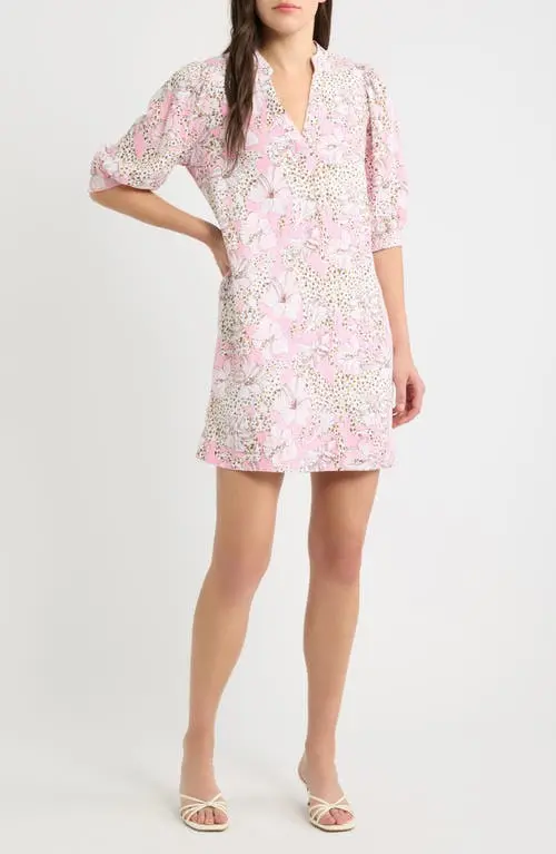 Lilly Pulitzer® Mialeigh Linen Split Neck Puff Sleeve Dress - Conch Shell Pink Wildness