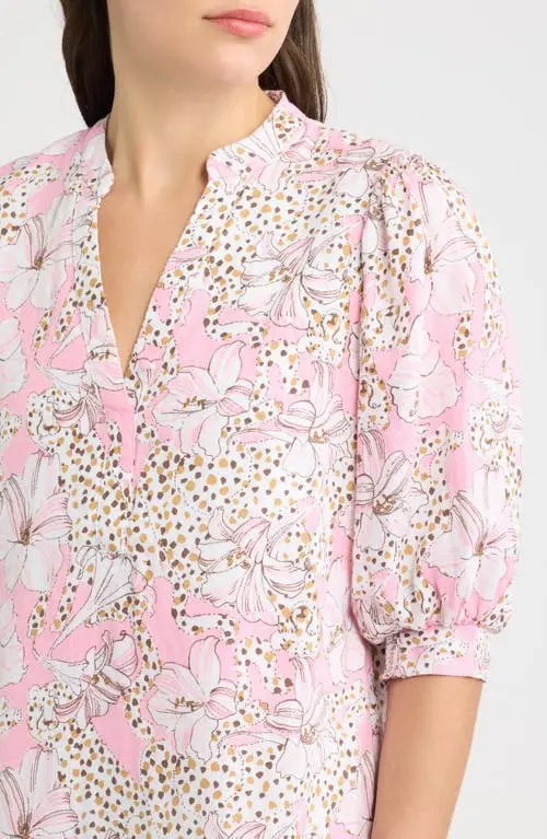 Lilly Pulitzer® Mialeigh Linen Split Neck Puff Sleeve Dress