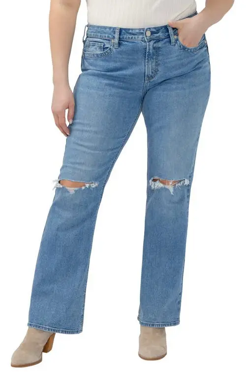 SILVER JEANS CO. Suki Curvy Mid Rise Bootcut Jeans With Ripped Details