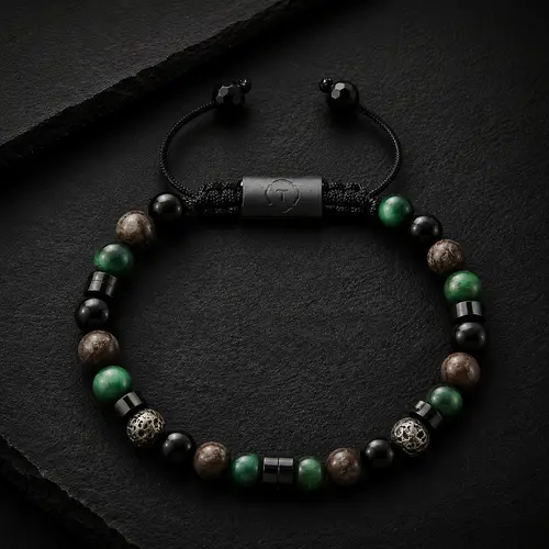 TORRELA Tiger Eye Jasper Beaded Bracelet With Stainless Steel Accents