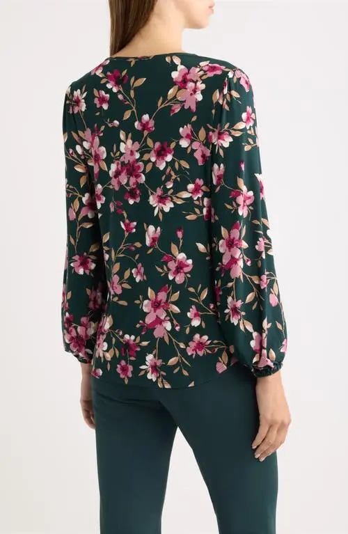 Anne Klein Floral Keyhole Long Sleeve Top