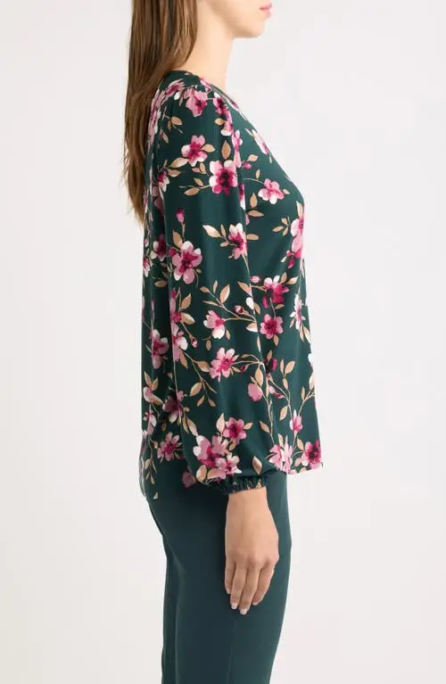 Anne Klein Floral Keyhole Long Sleeve Top