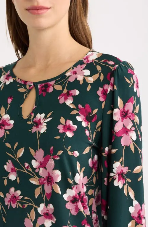 Anne Klein Floral Keyhole Long Sleeve Top