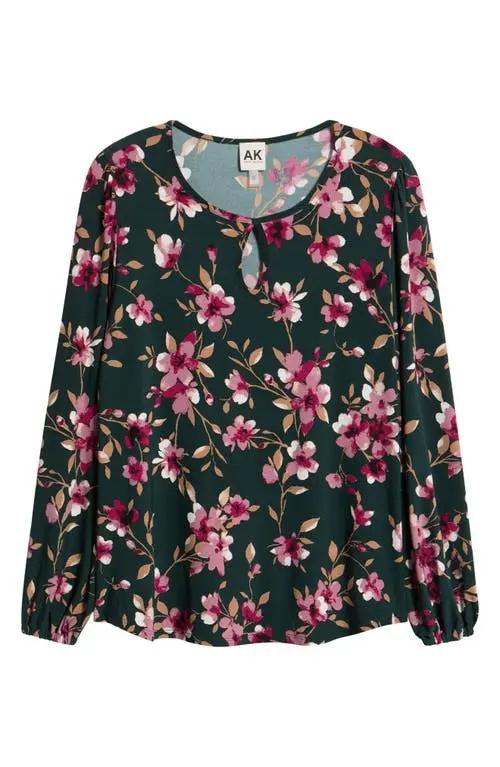 Anne Klein Floral Keyhole Long Sleeve Top