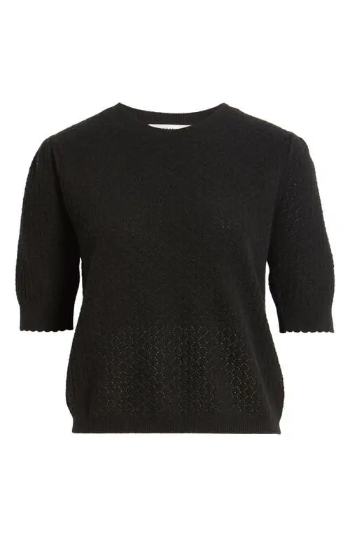 FRAME Gathered Honeycomb Cashmere Sweater - Black